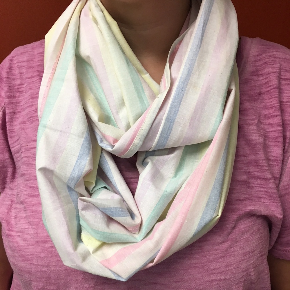 Soft Pastel Stripped Cotton Infinity Scarf - Gem